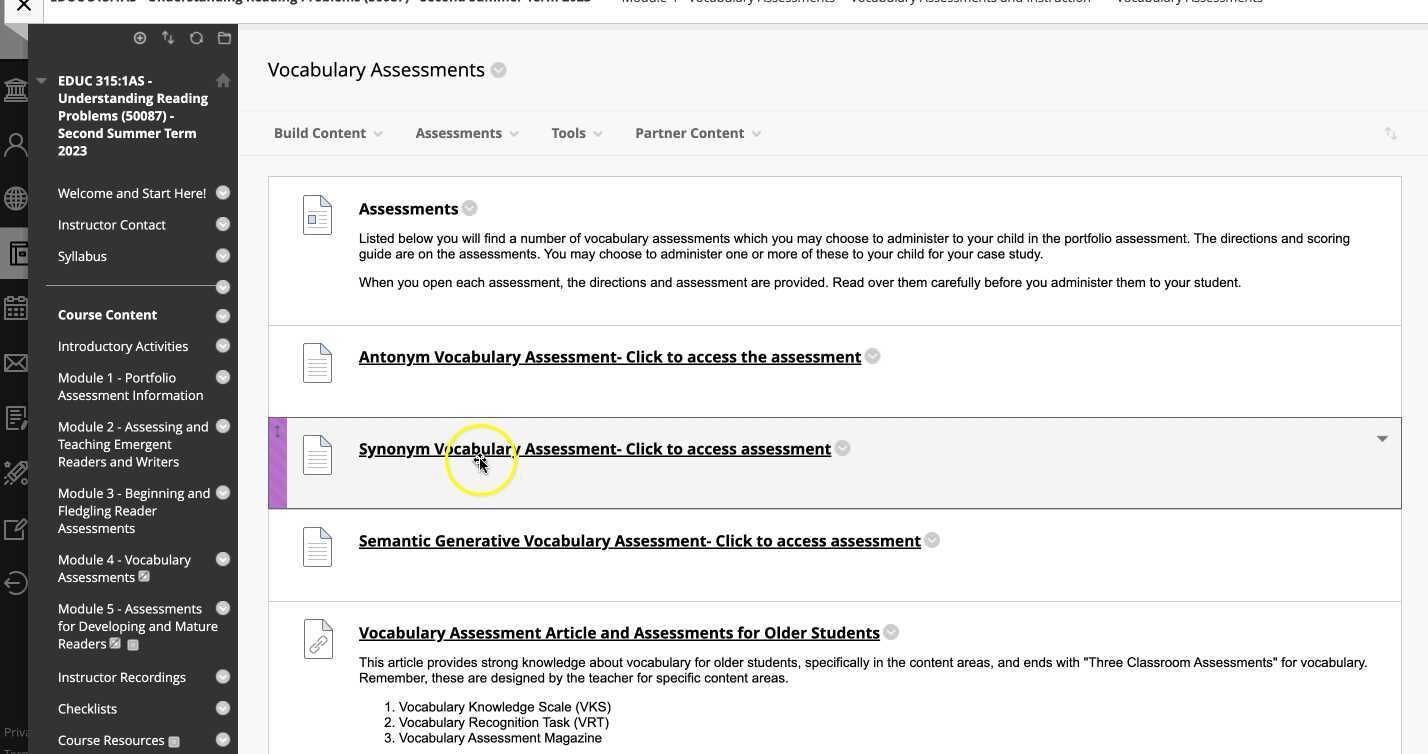 EDUC 315 Vocabulary Assessment with Captions