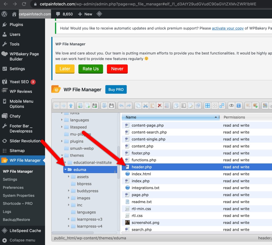 Snip - WP File Manager ‹ — WordPress