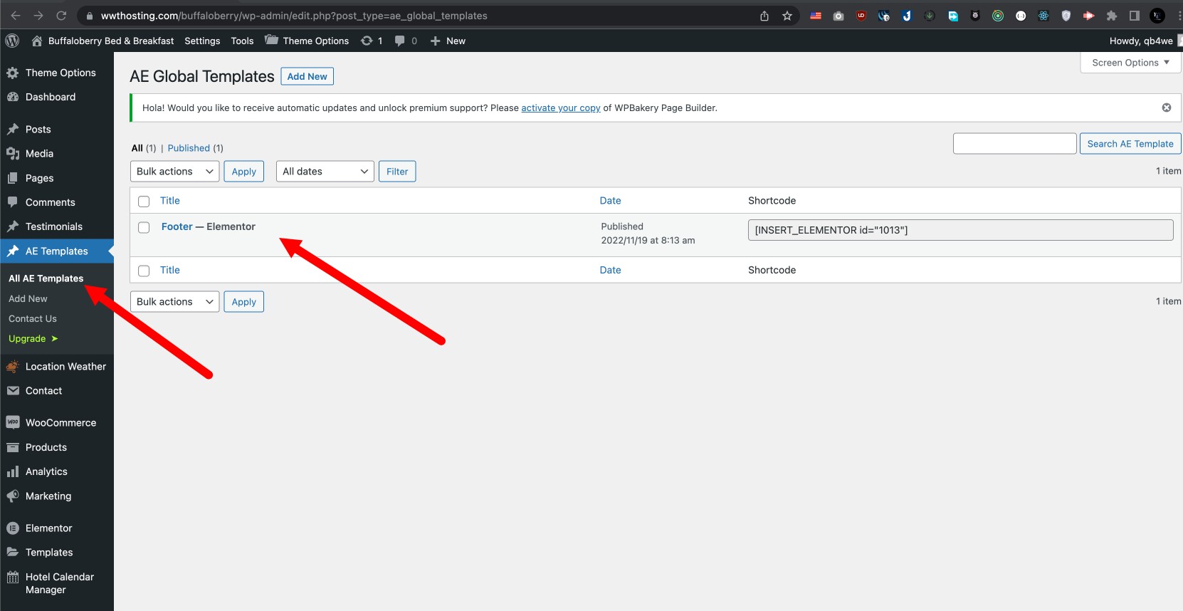 Snip - AE Global Templates ‹ Buffaloberry Bed & Breakfast — WordPress