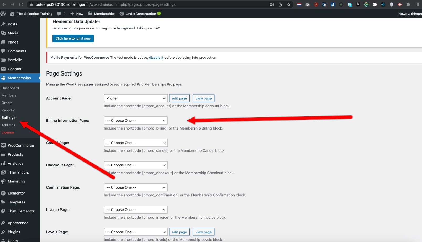 Snip - Page Settings ‹ Pilot Selection Training — WordPress
