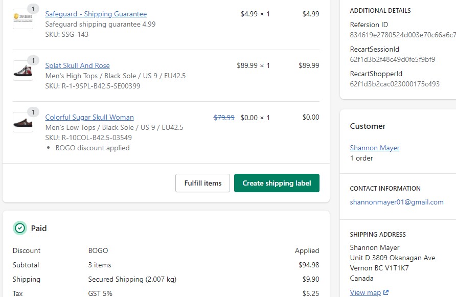 Snip - Raad Shop · Orders · #140187 · Shopify Plus - Google Chr