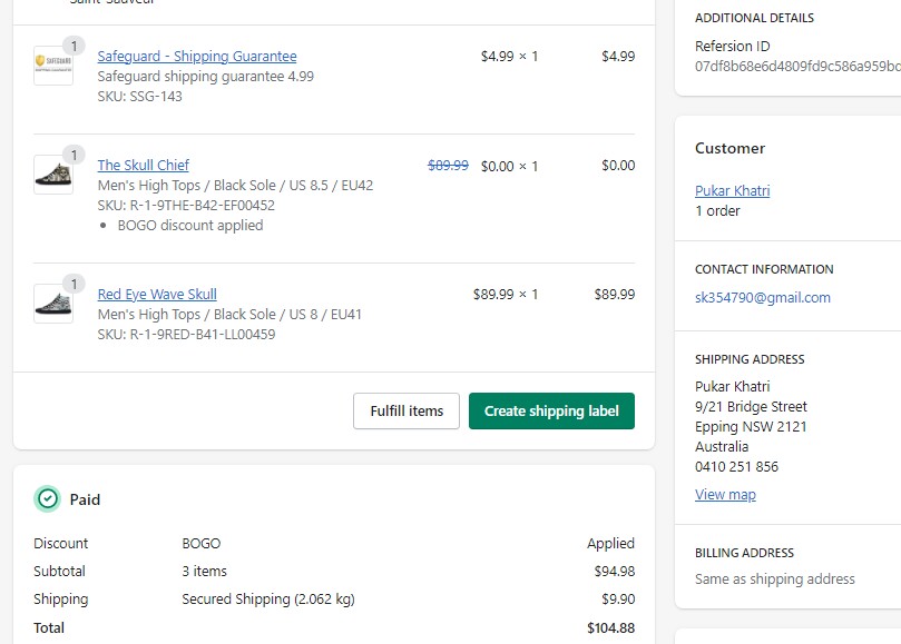 Snip - Raad Shop · Orders · #150917 · Shopify Plus - Google Chr