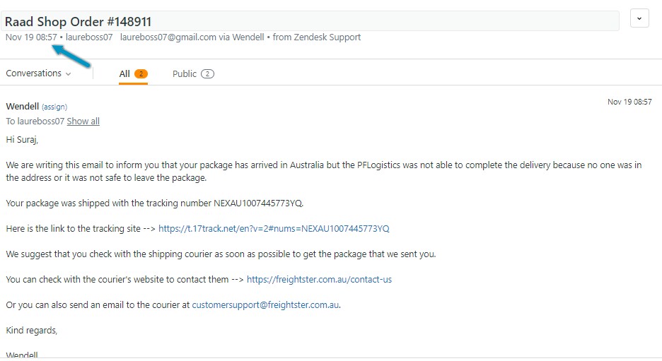 Snip - Ticket Raad Shop Order #148911 - Raad Shop - Customer Care ...