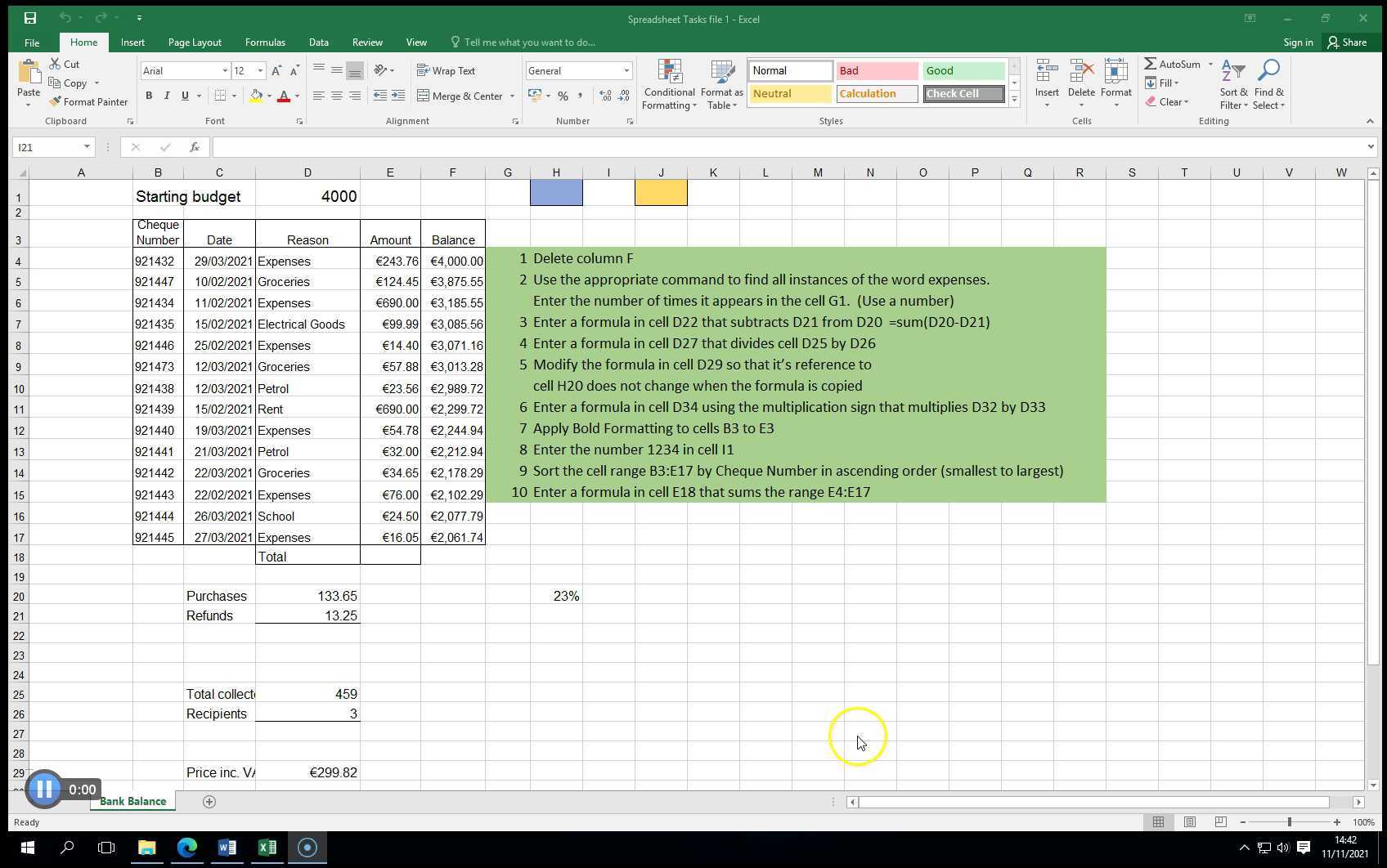 Spreadsheet Tasks file 1 Video