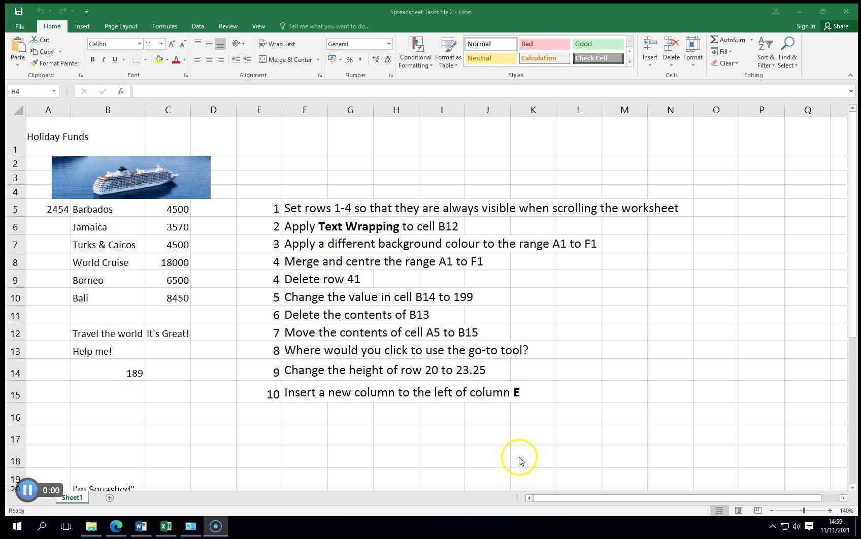 Spreadsheet Tasks file 2 video