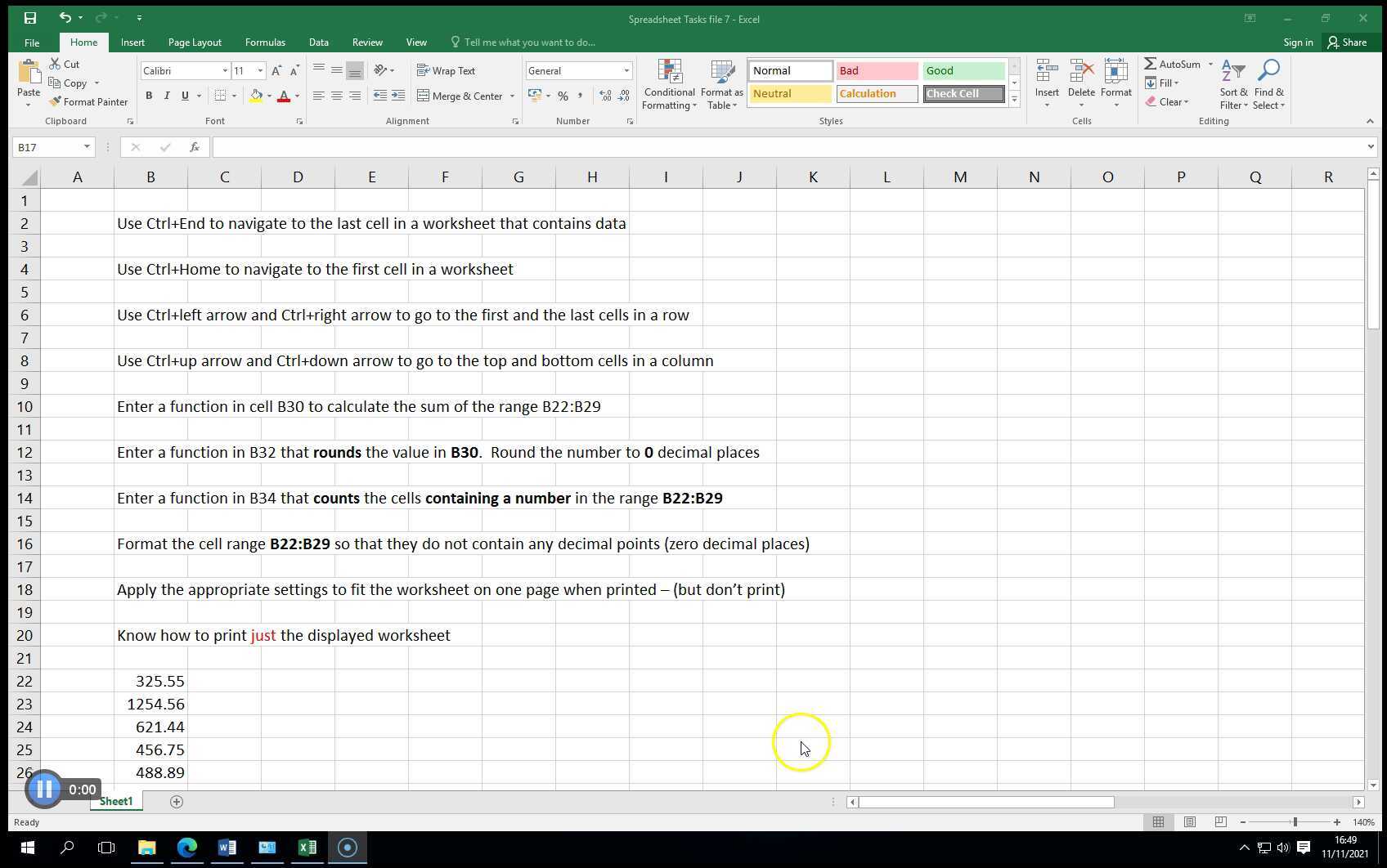 Spreadsheet Tasks file 7 video