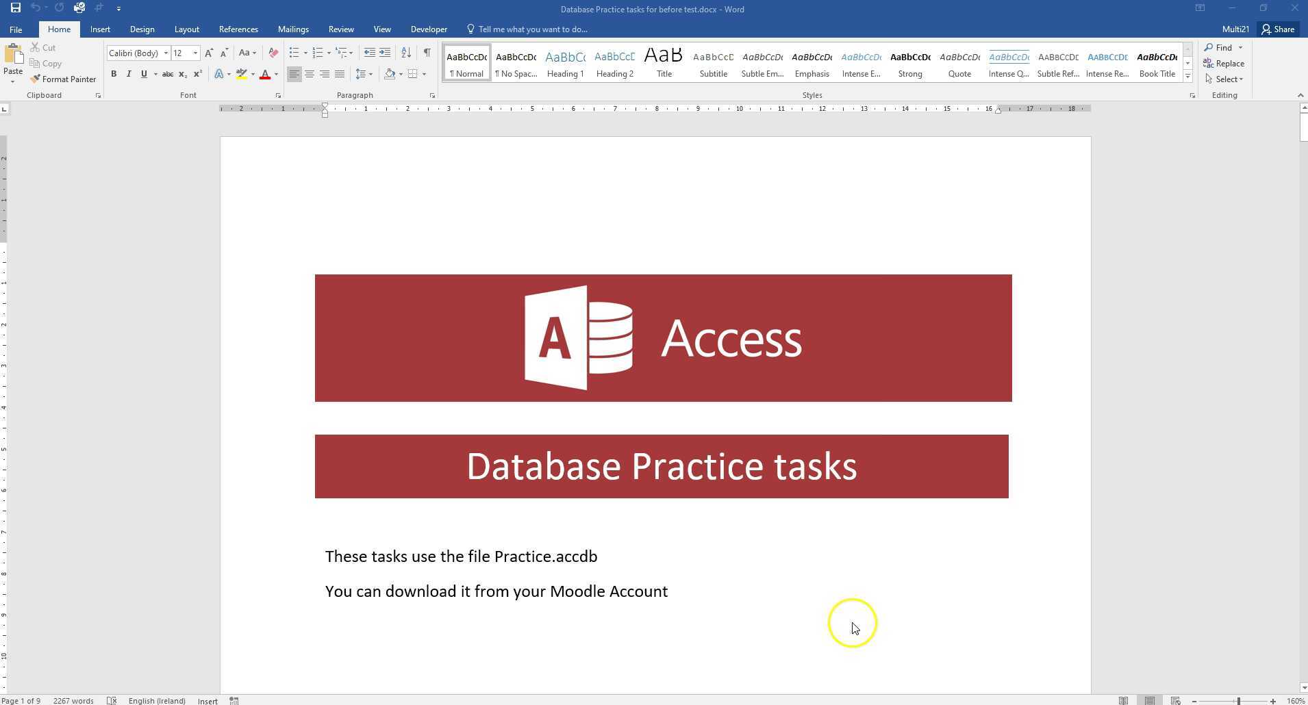 Database Practice Tasks Video 1