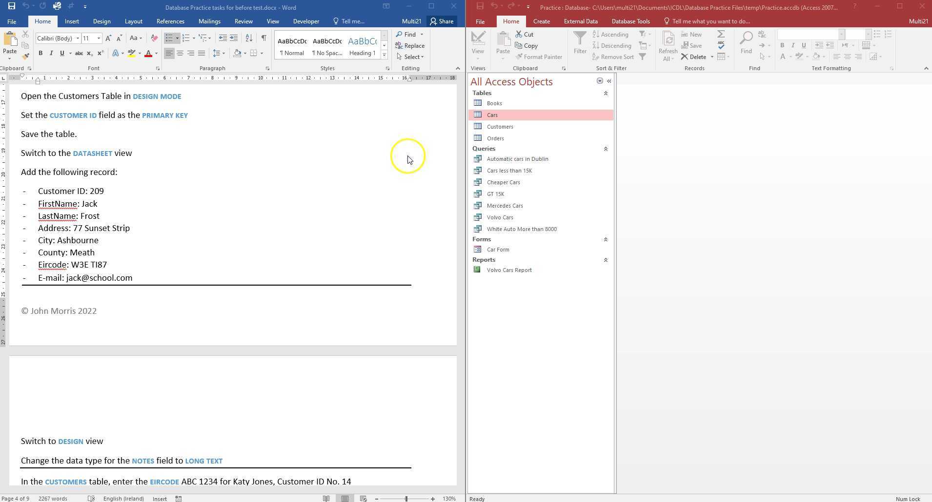 Database Practice Tasks Video 2