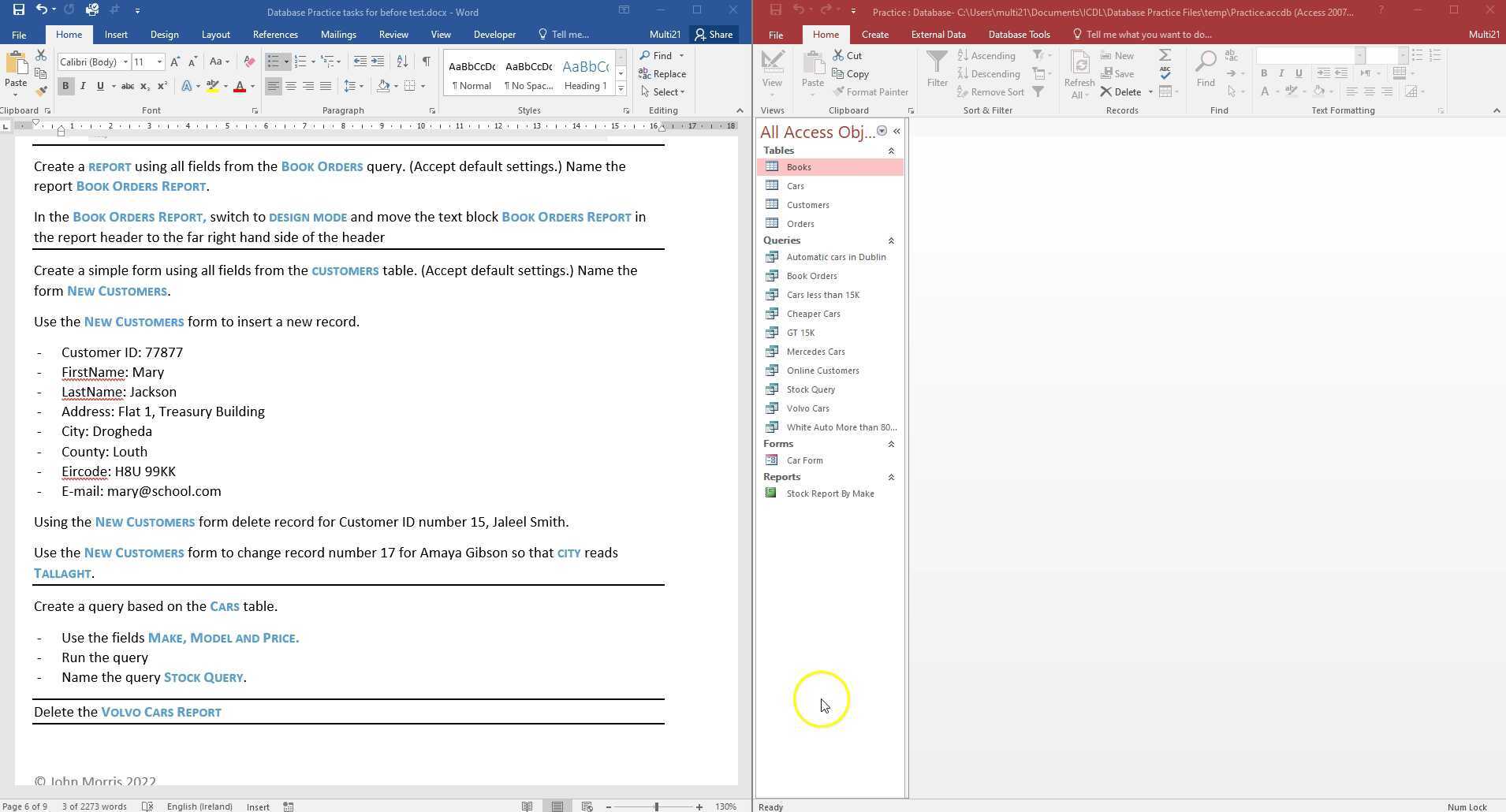 Database Practice Tasks Video 3