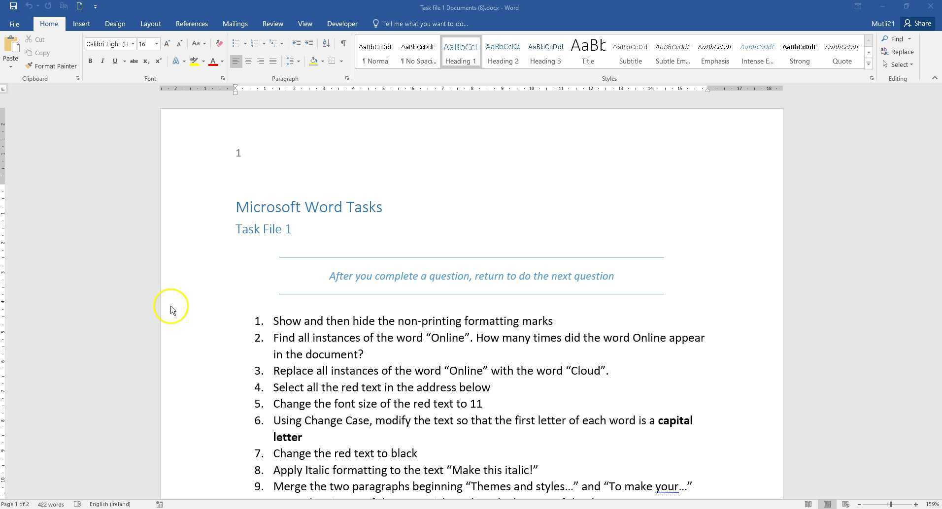 Word ICDL Practice file 1