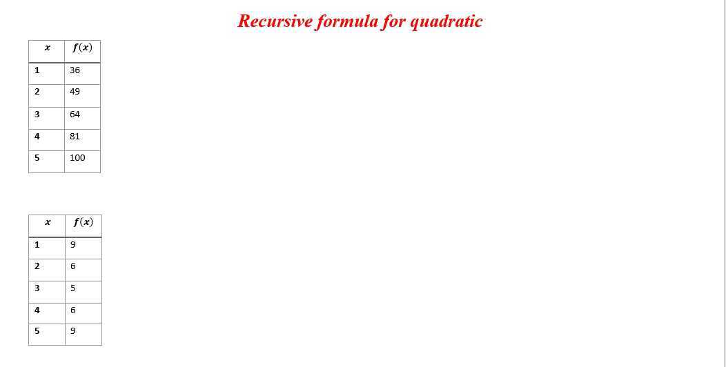 recursive formula for quadratic
