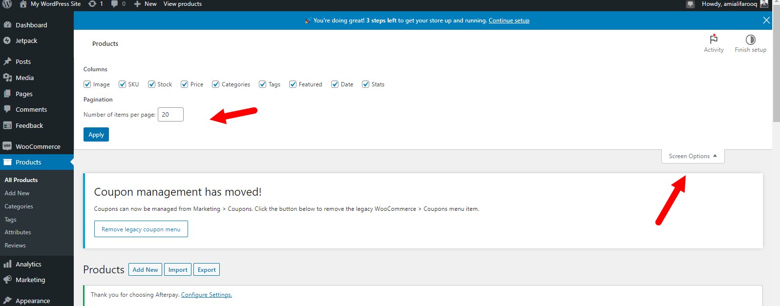 Snip - Products My WordPress Site WordPress - Google Chro