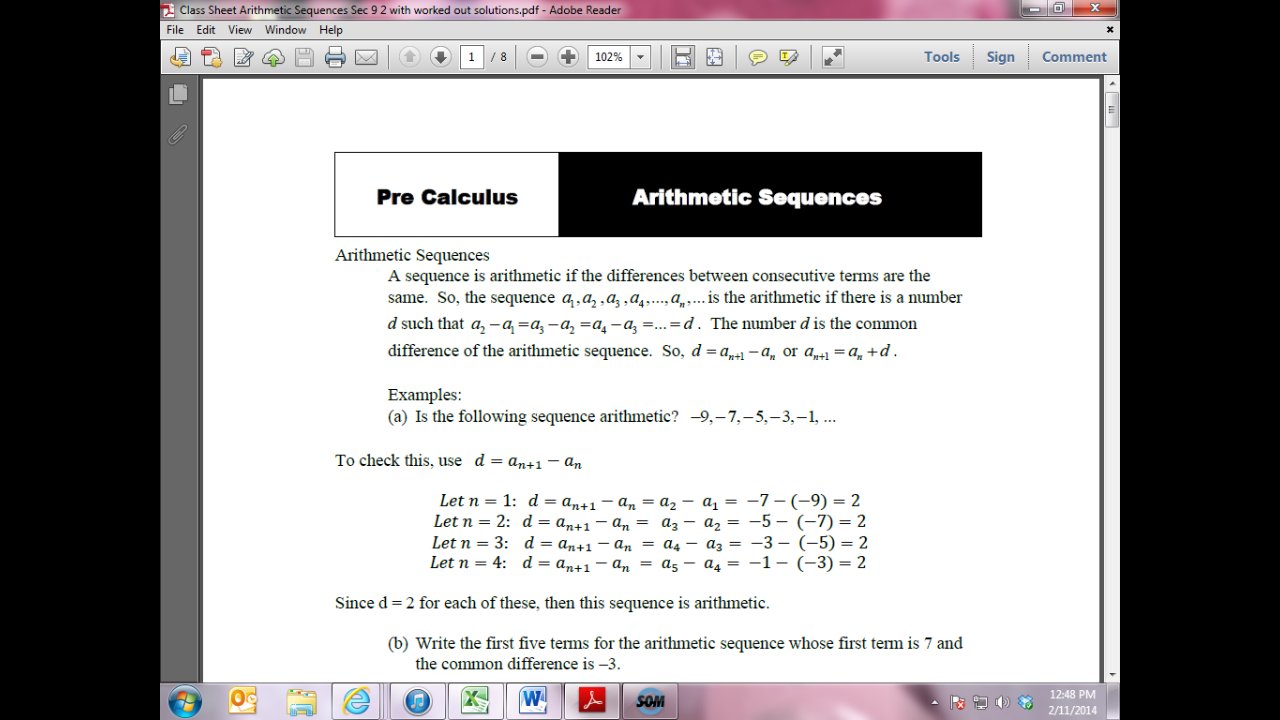 9.2 Arithmetic Sequences Part I