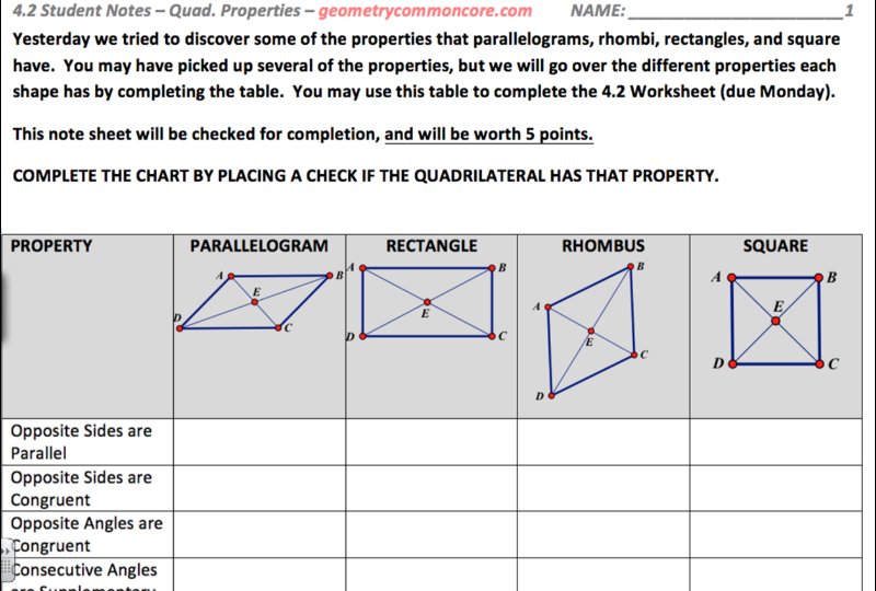 Lesson 4.2 - Properties of Quadrilaterals