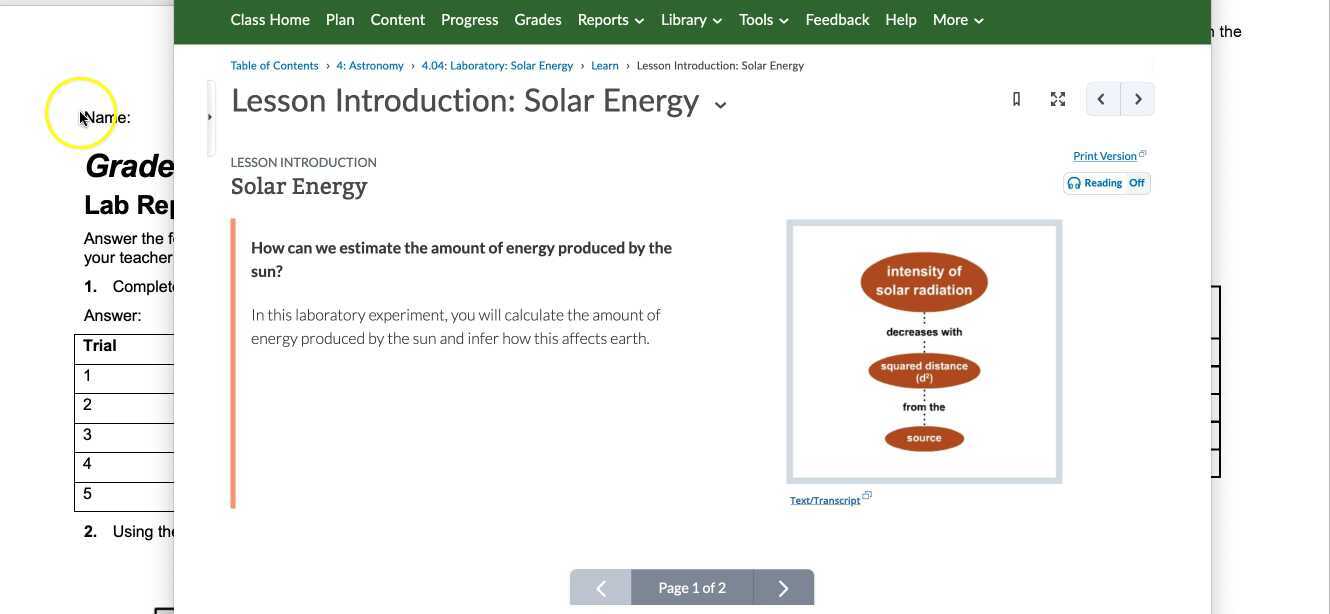 Earth Science 4.04 Lab - Solar Energy