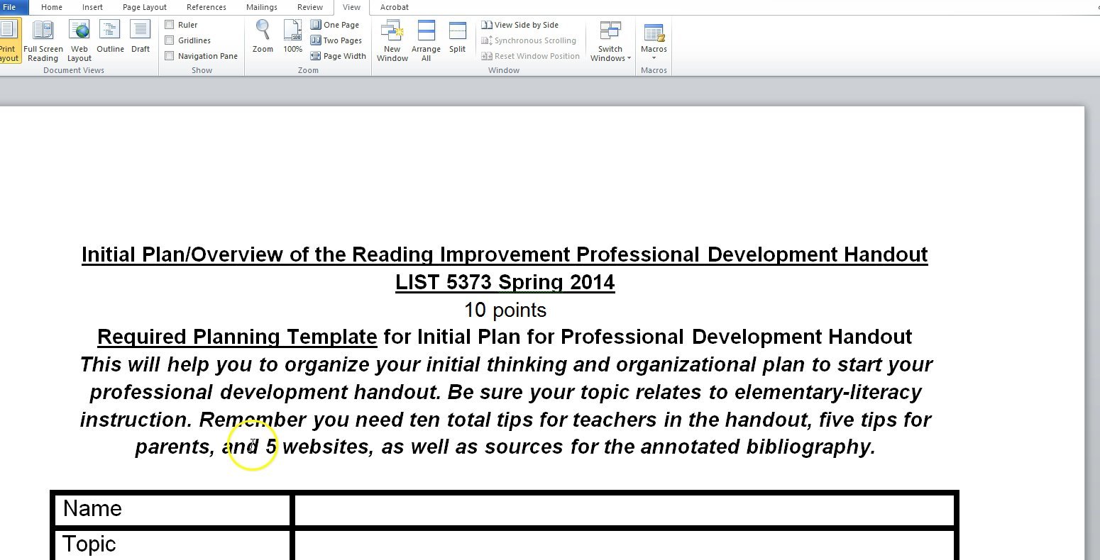 Quick Video Tutorial on Initial Plan for Professional Development Handout