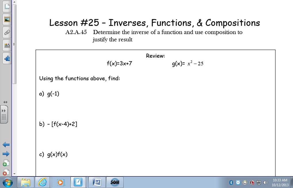 Lesson 25 - Inverses, Functions, and Compositions