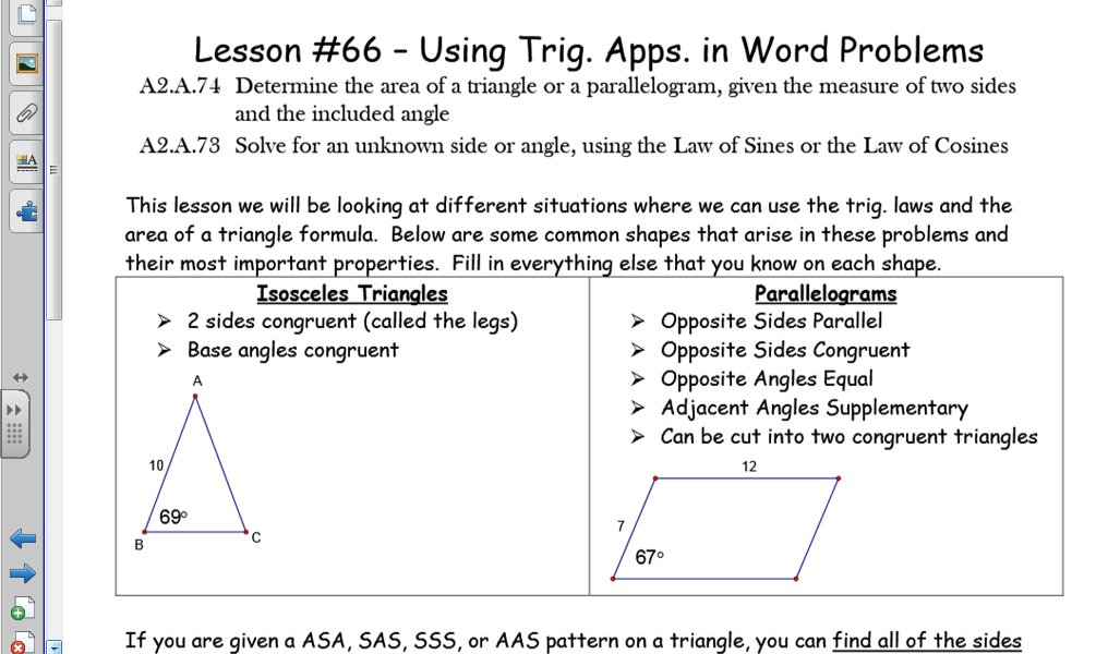 Lesson #66 - Using Trig. Apps in Word Problems