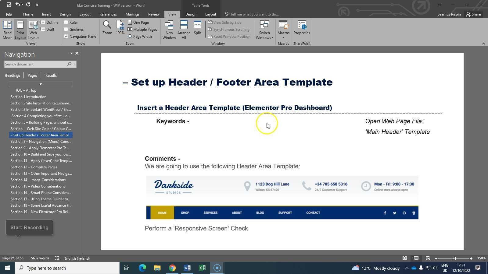 23 Insert a Header Area (block) Template (Elementor Pro Dashboard) V5