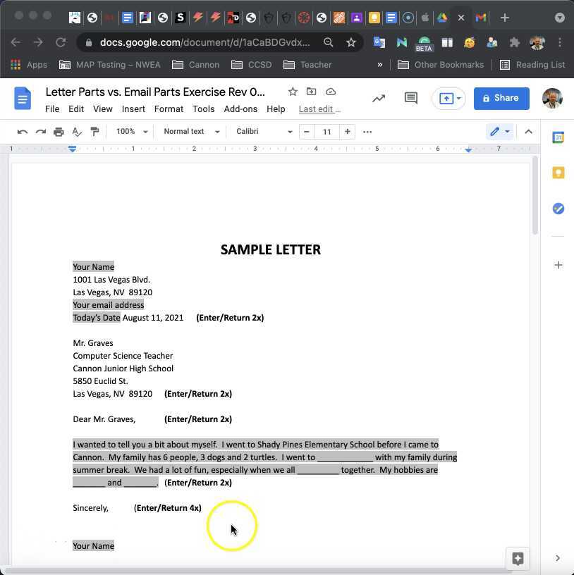 Letter and email structure comparison
