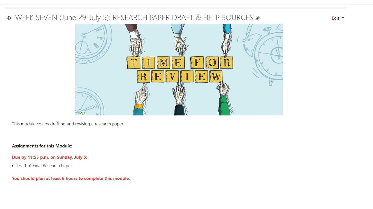 overview of weeks seven and eight