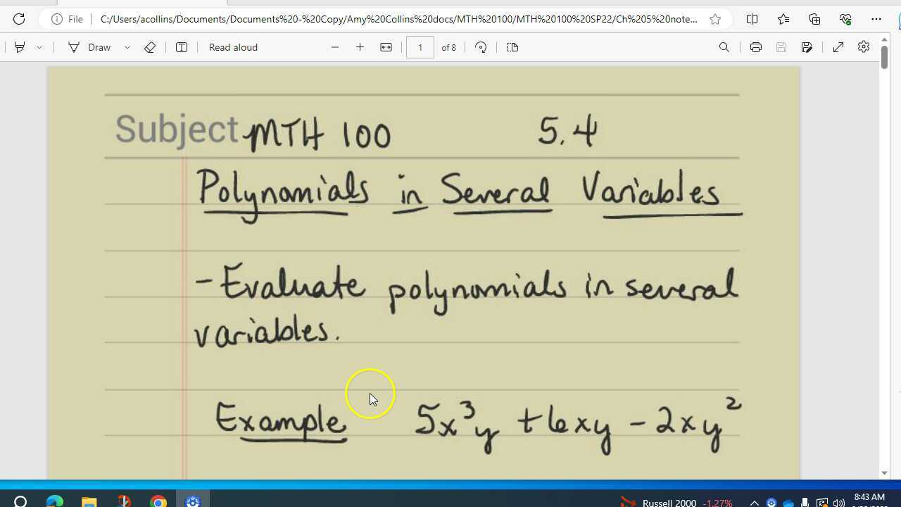 MTH 100 5.4 Polynomials in Several Variables