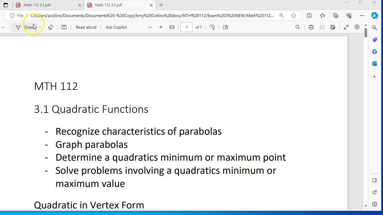 MTH 112 3.1 Quadratic Functions