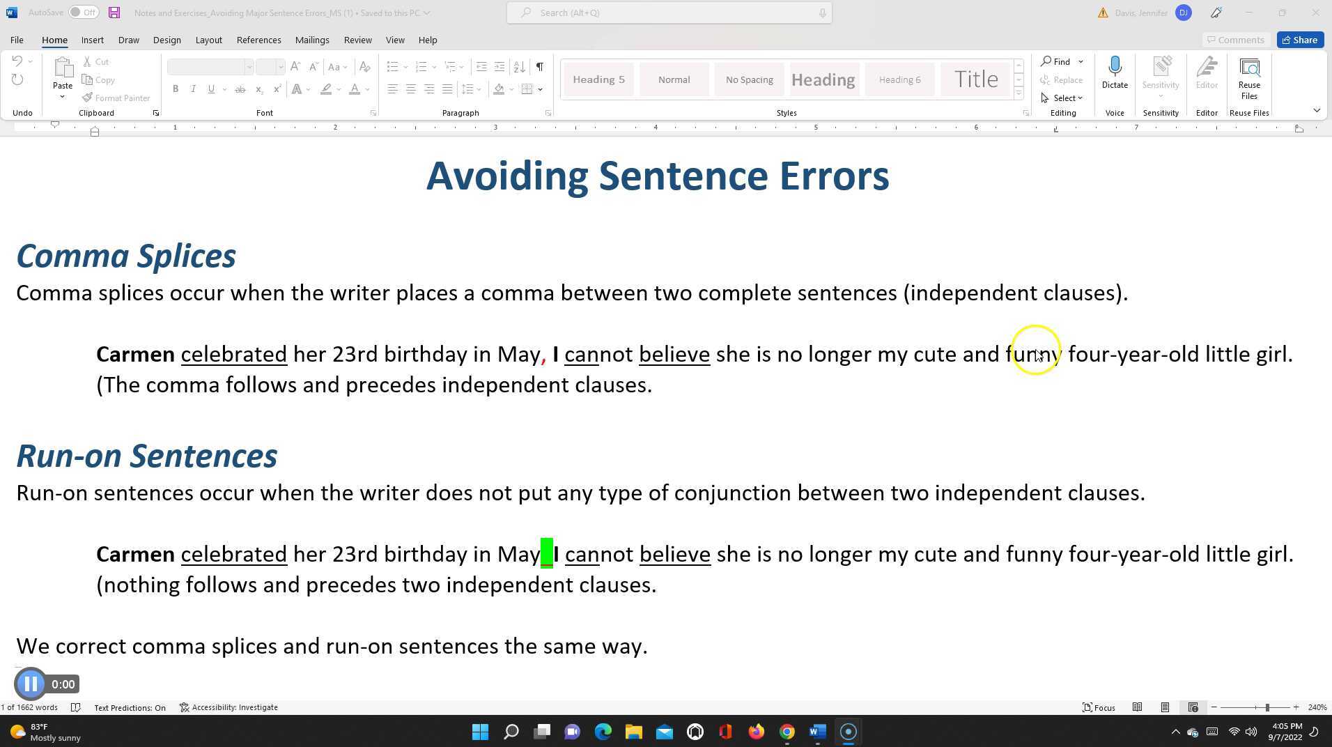 Avoiding Major Sentence Errors_Lecture and Practice Answers and ...