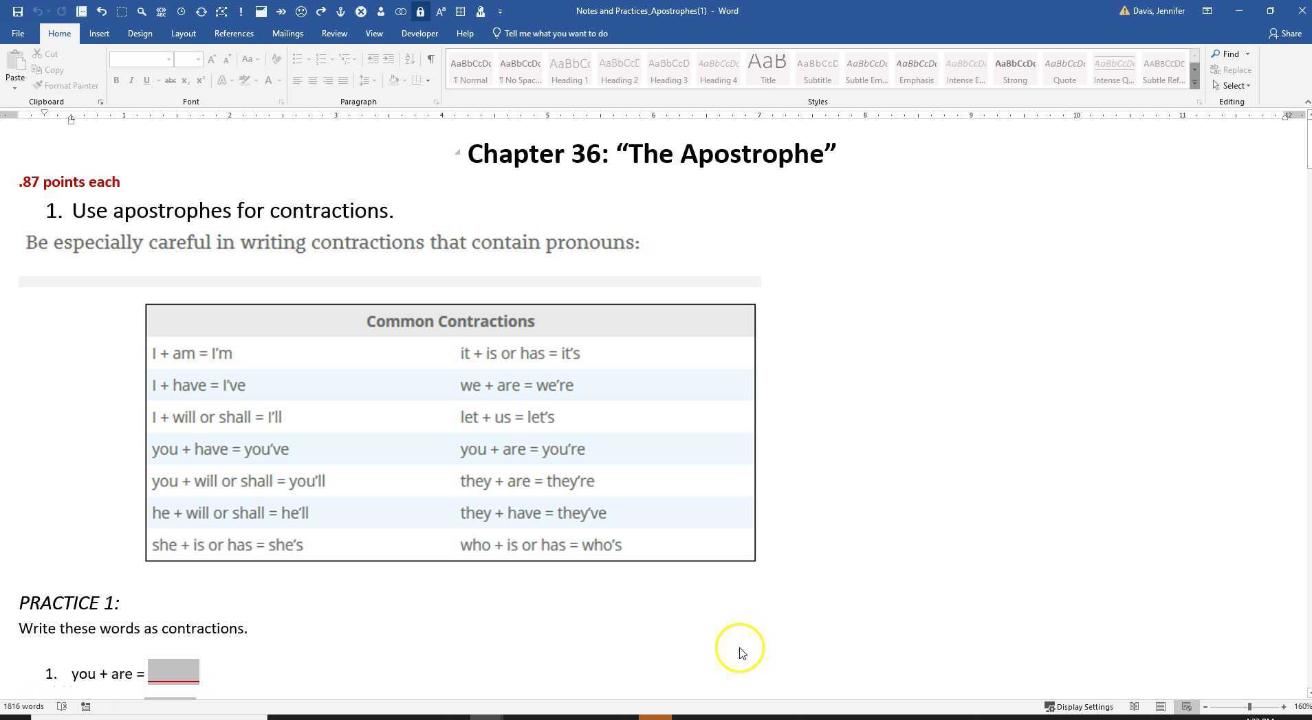 Apostrophes_Lecture and Practices Answers