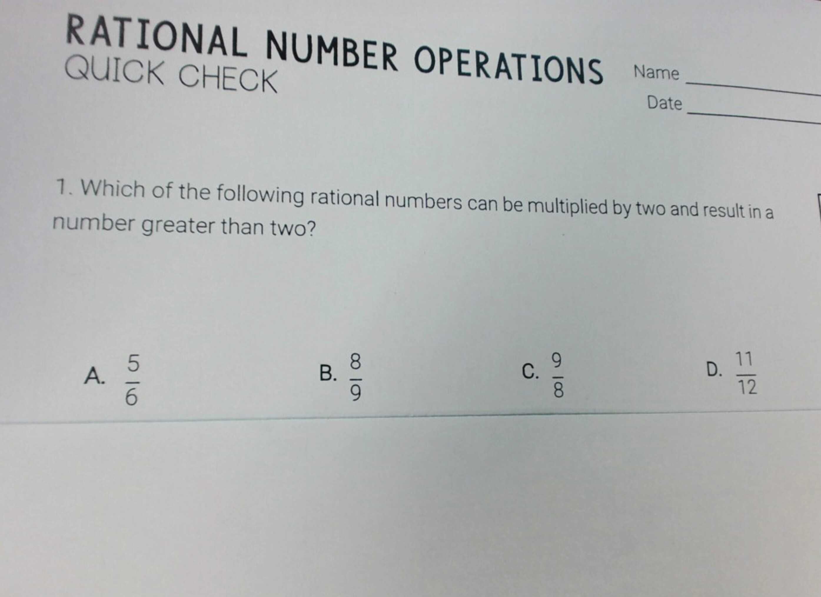 Week 2 STAAR Review - Rational Number Operations