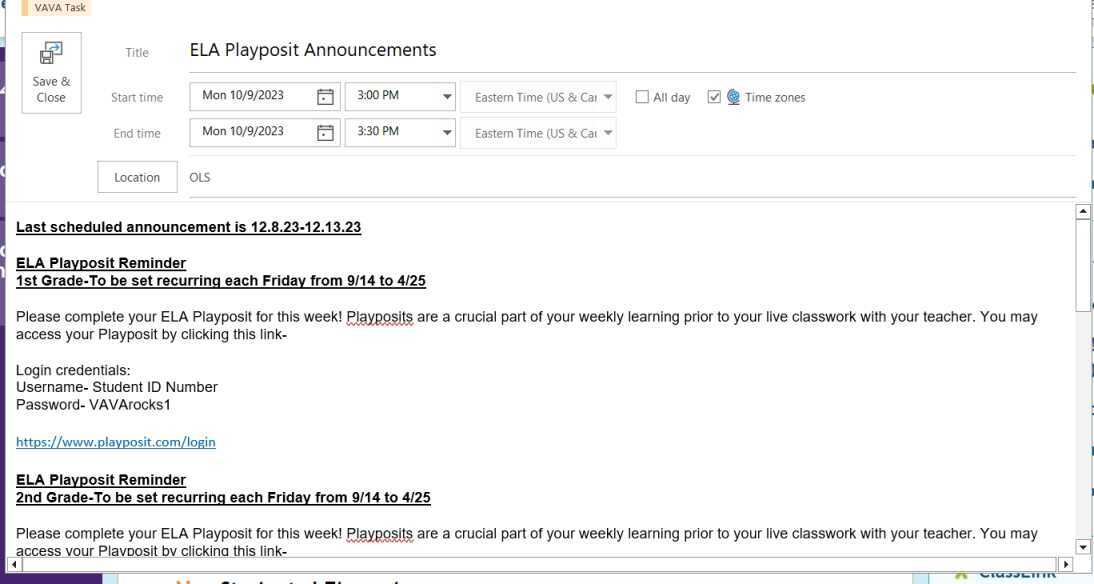 Creating an Announcement with Embedded Hyperlink