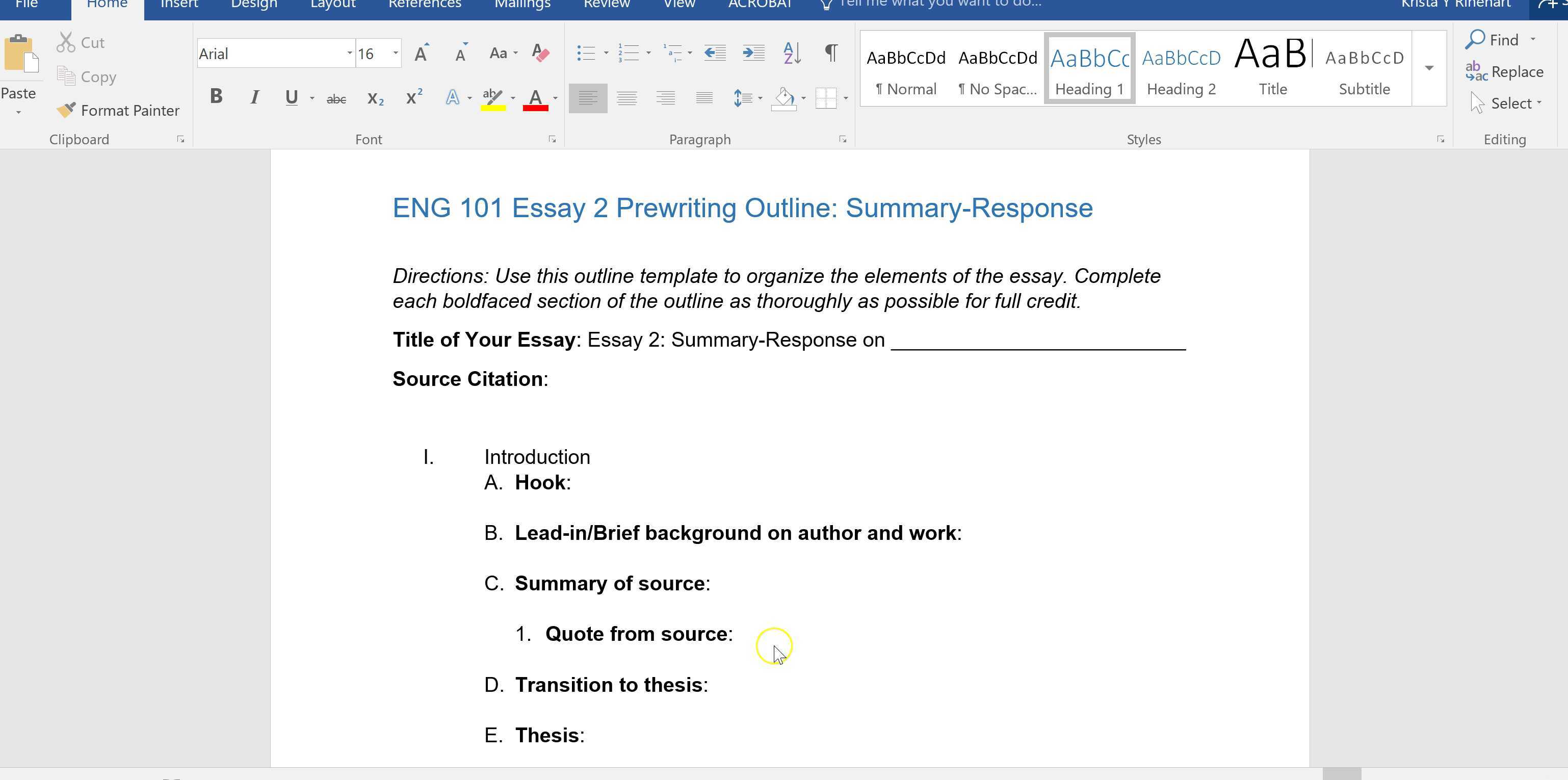 Essay 2 Outline Tutorial