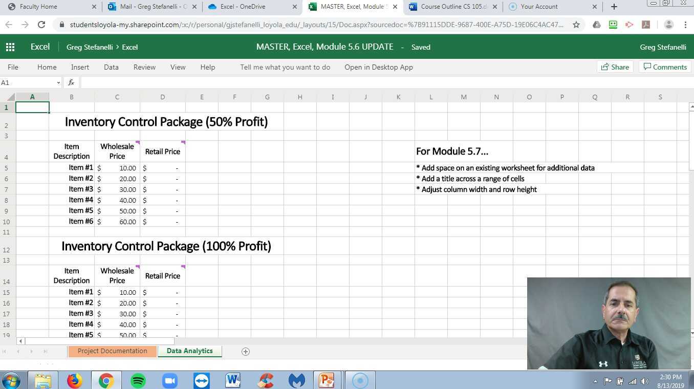 Module 5.7 Excel - Manipulating Columns/Rows