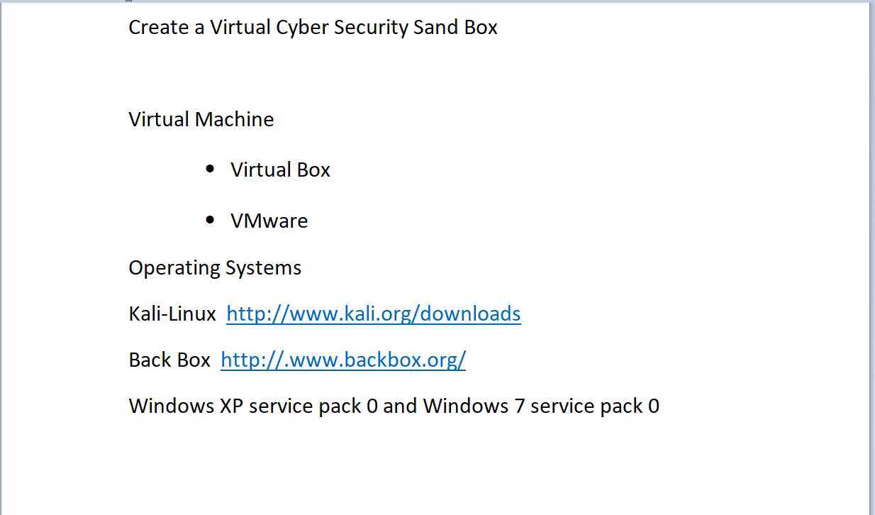 Create a Virtual Cyber Security Sand Box