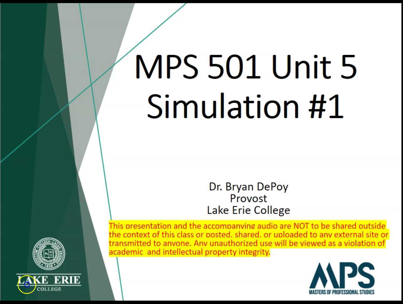 Simulation #1 Preparatory and Overview Video