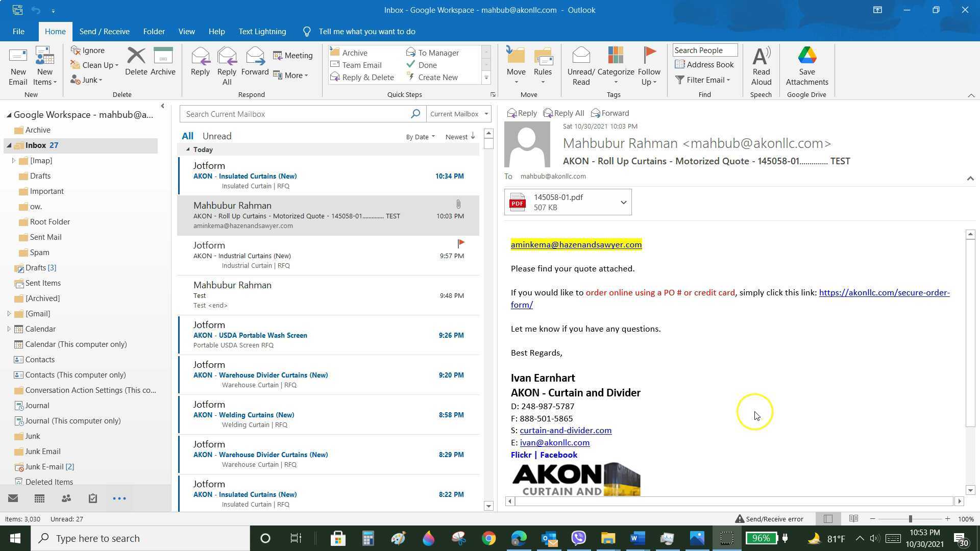 How to do Text Lightning in Outlook & send pdf quotes