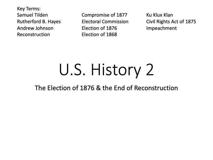 HIST 108: Election of 1876 & the End of Reconstruction