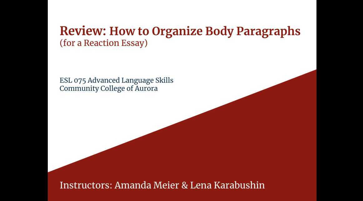 ESL 075 How to Organize Body Paragraphs for Reaction