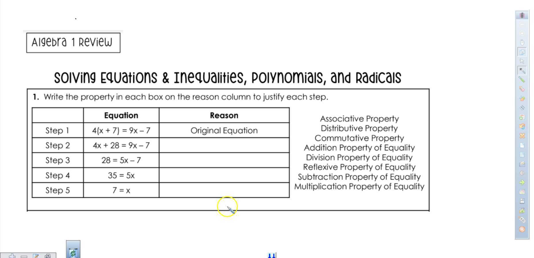 Spiral Review_Solving Equations & Inequalities, Polynomials, and Radicals