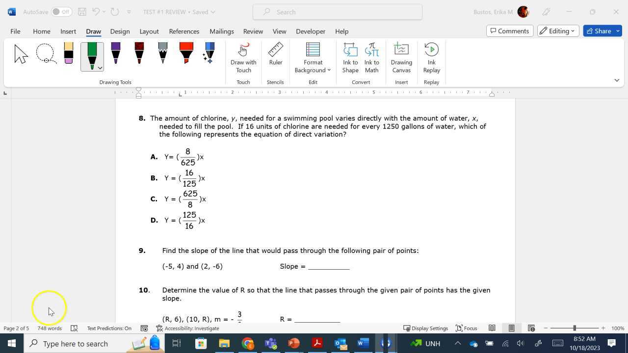 ALGEBRA HONORS TEST#1 REVIEW QUESTION 8