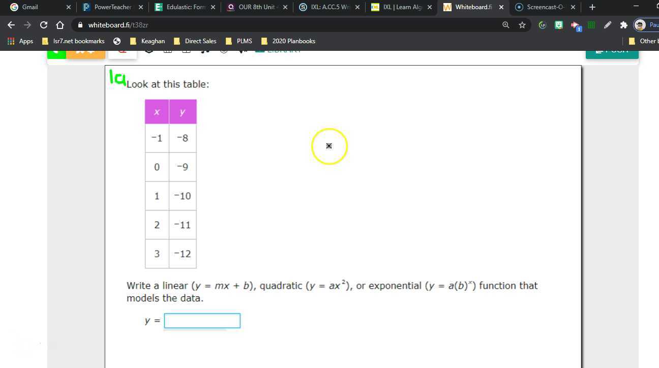 Write Linear, Quadratic ande Exponential Functions from a Table