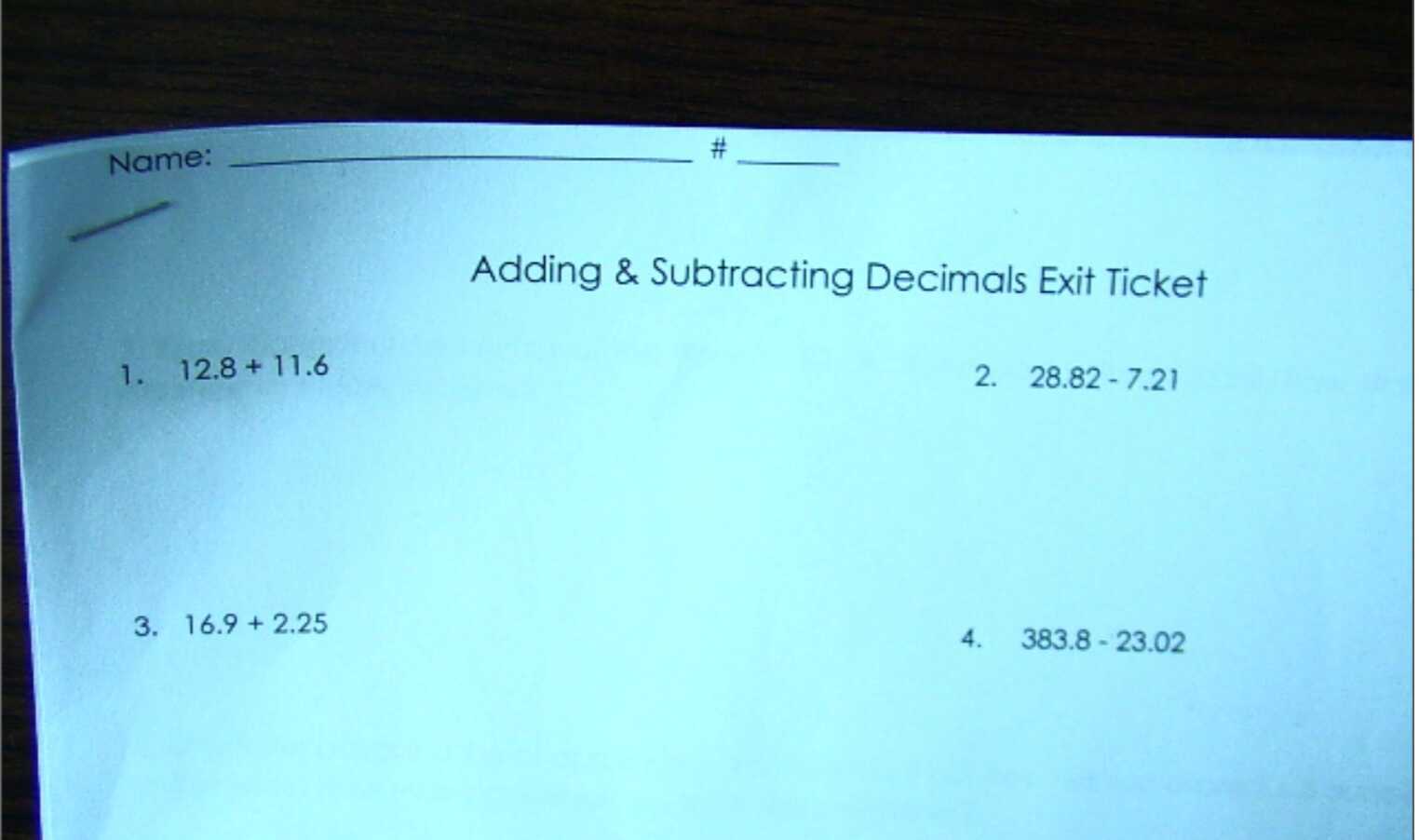 Decimals Exit Ticket Instructions