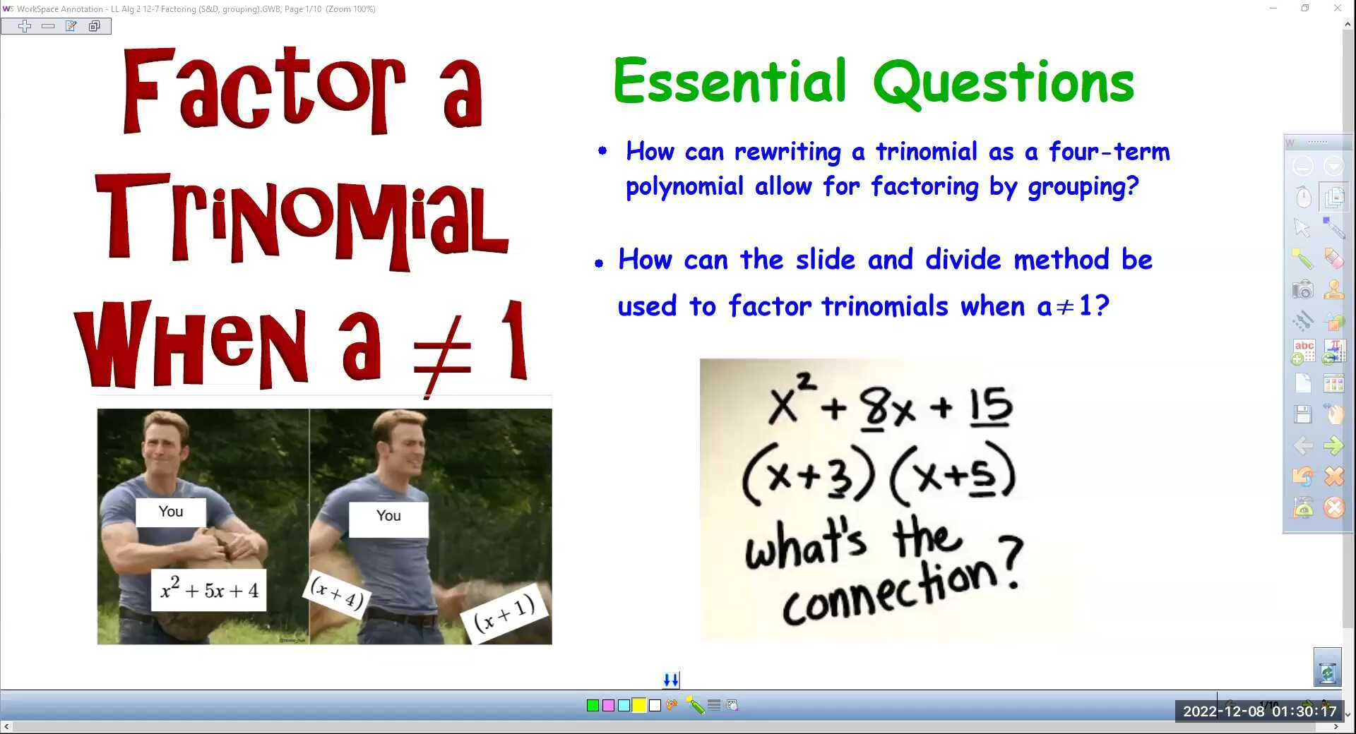 LL Alg 2 12-7 Factoring trinomials when a is not = 1