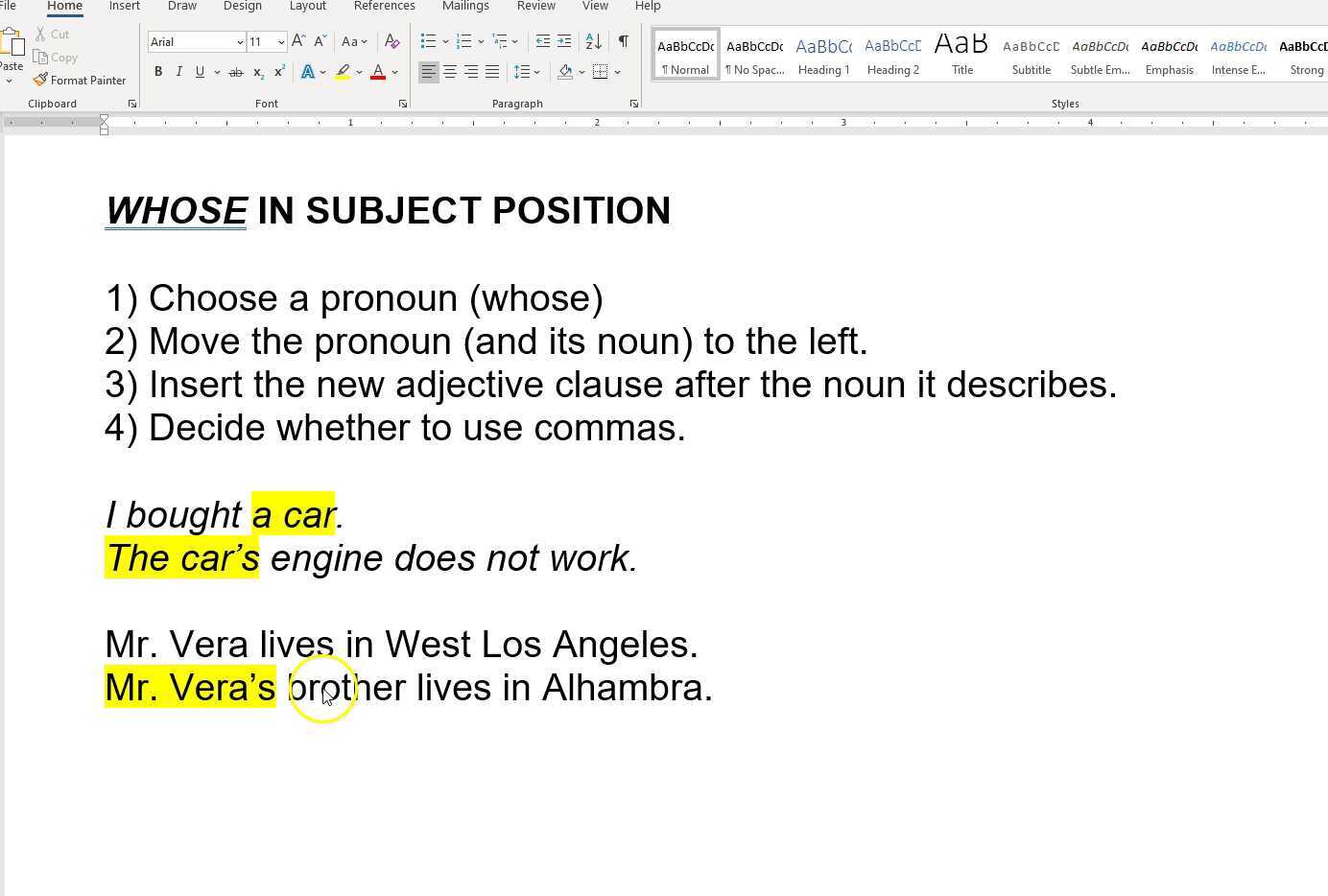 ADJECTIVE CLAUSES WHOSE IN SUBJECT POSITION