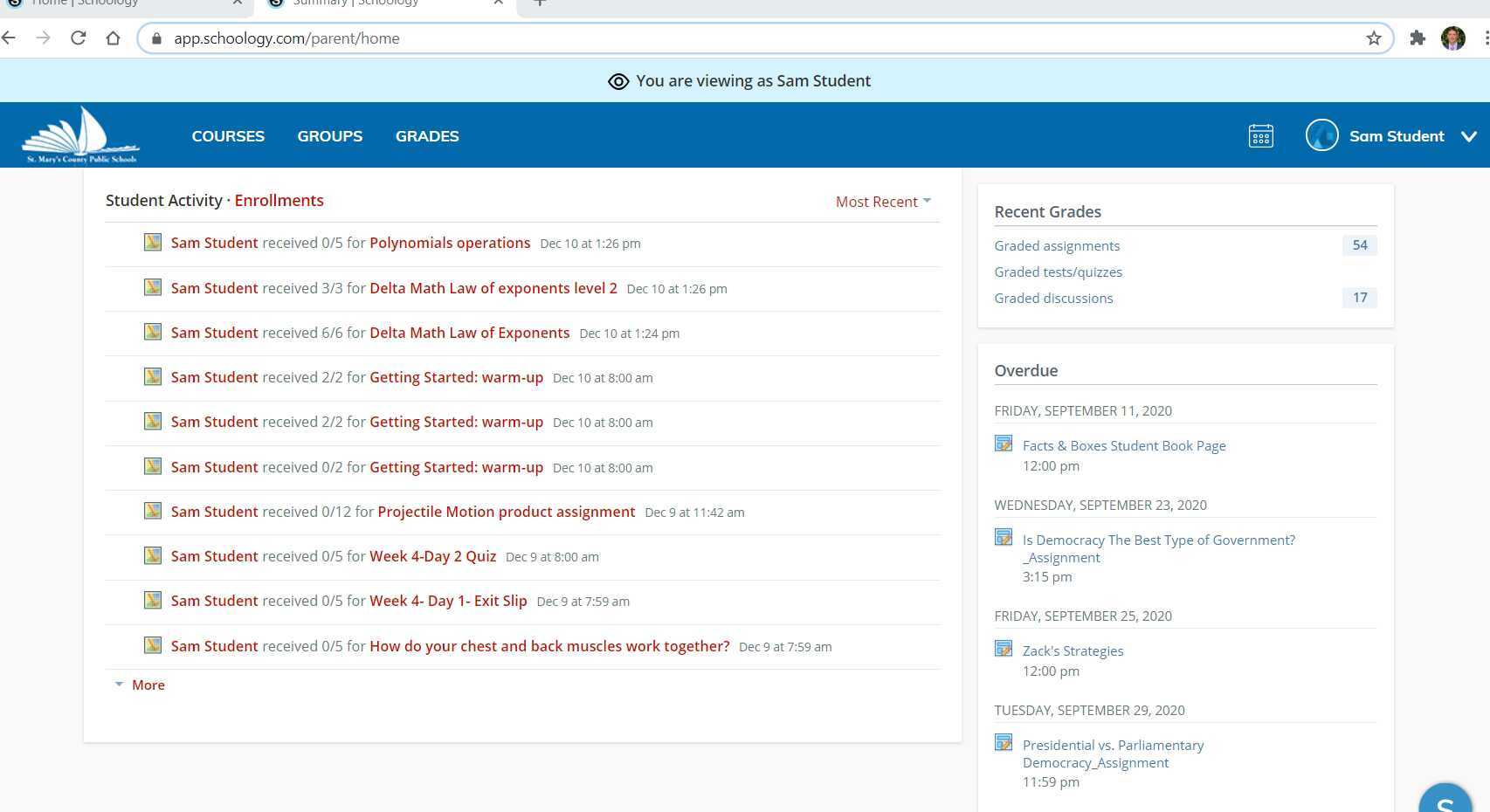 Schoology Grade Report Notification