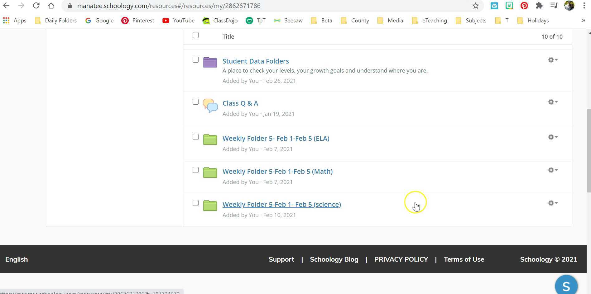 Student Data Folders