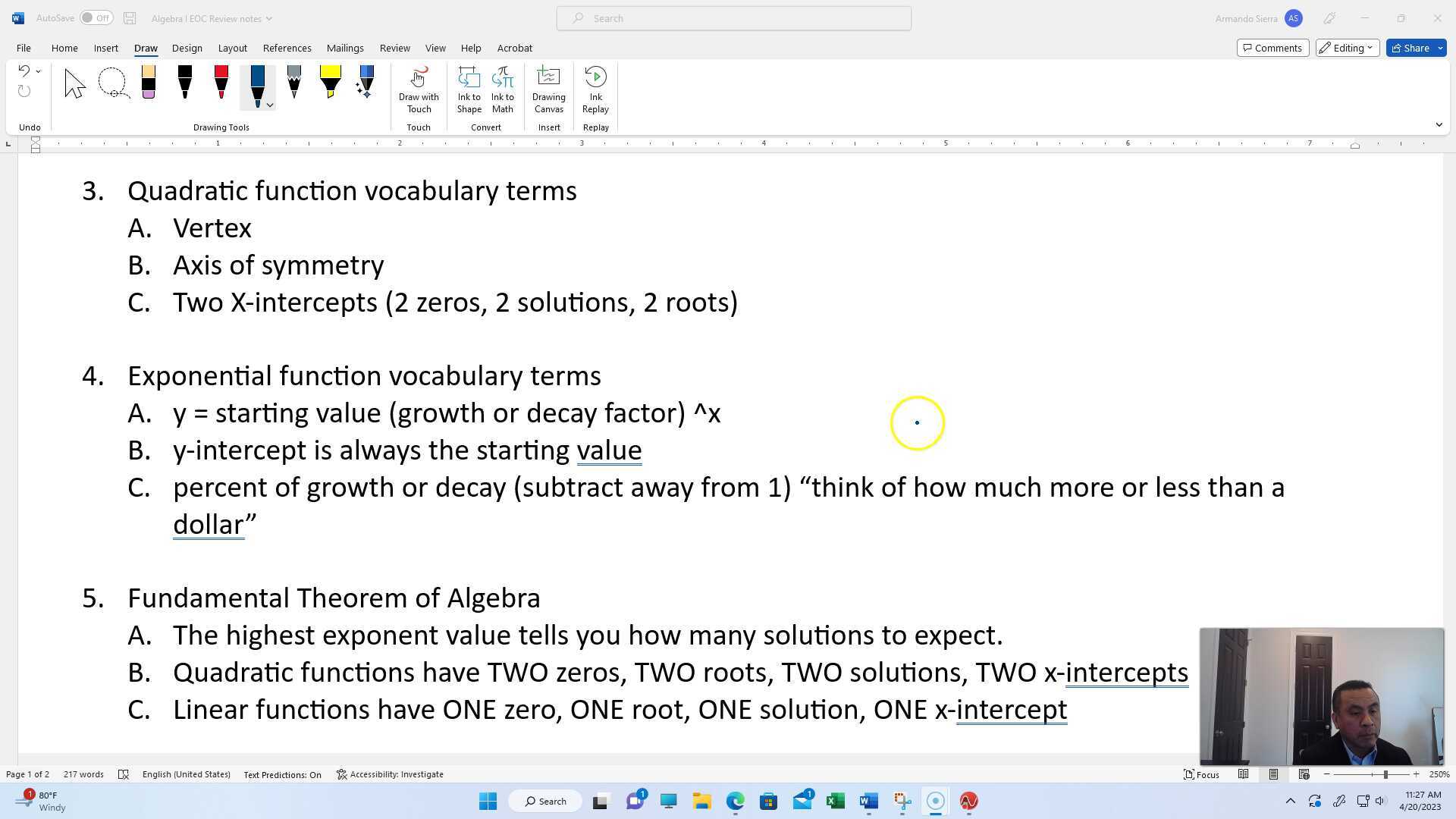 Alg I EOC Lesson video #2