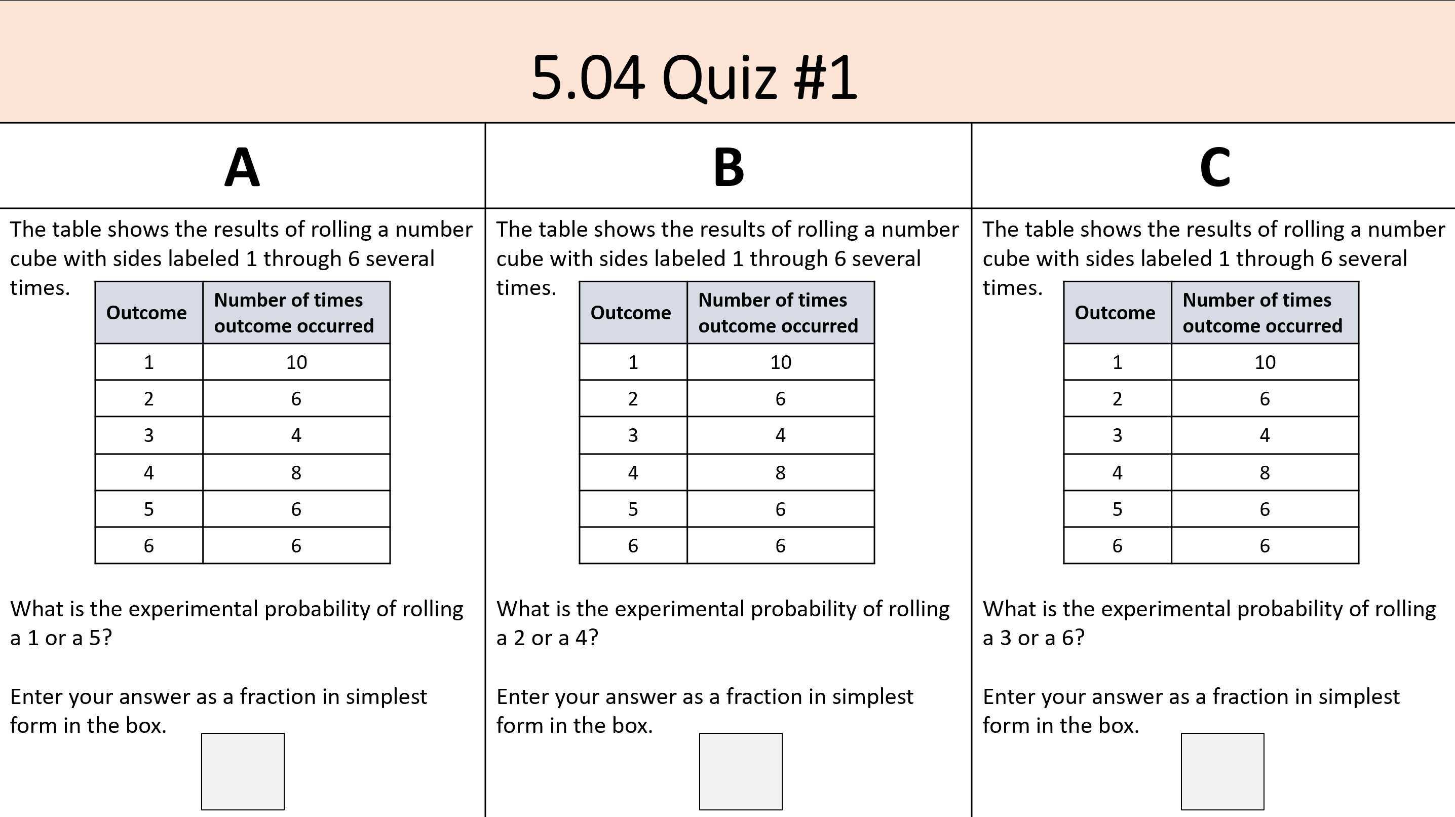 Sem2 5.04 Simple Experimental Probability Quiz
