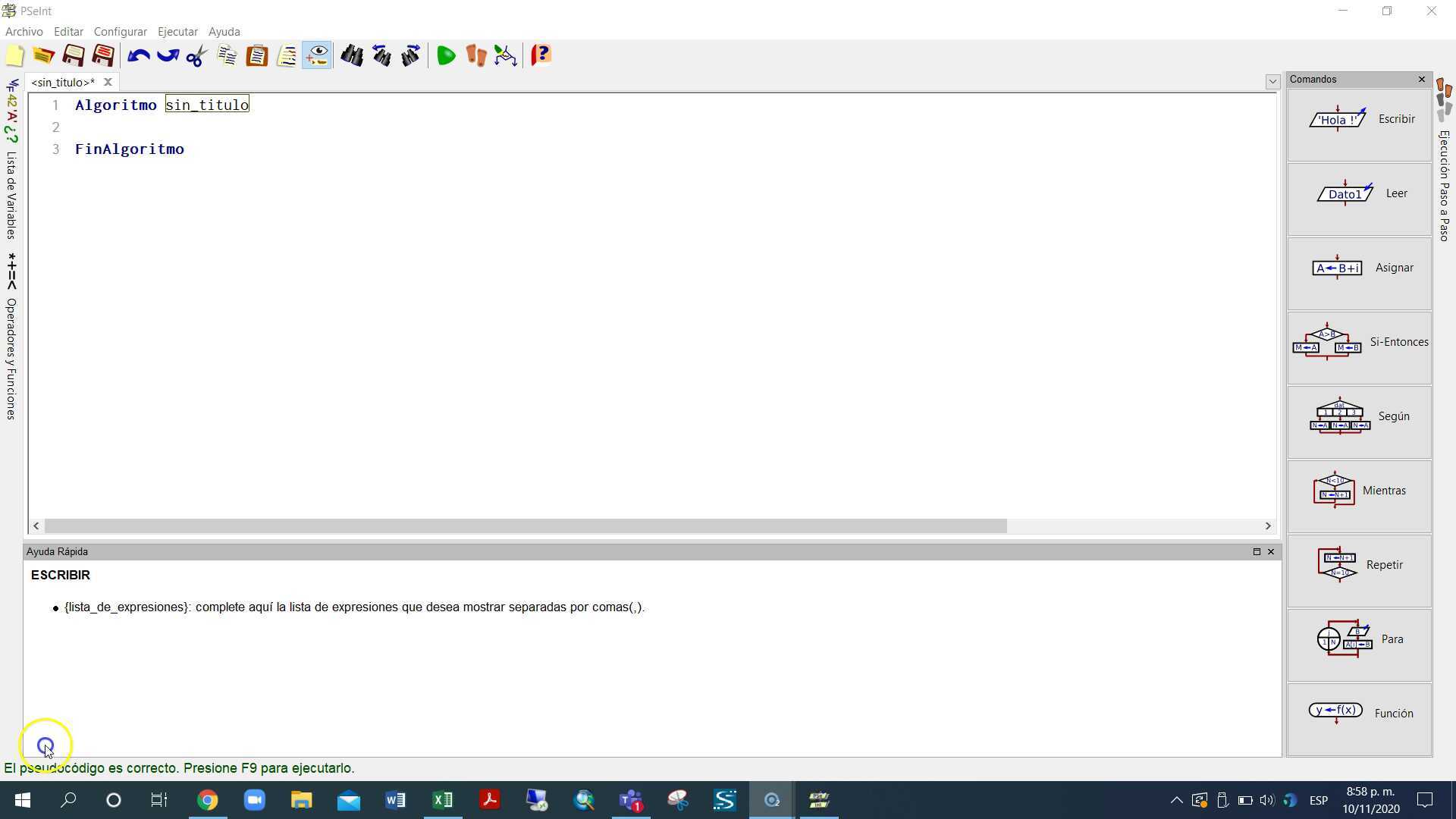 PSeInt Uso de los comandos