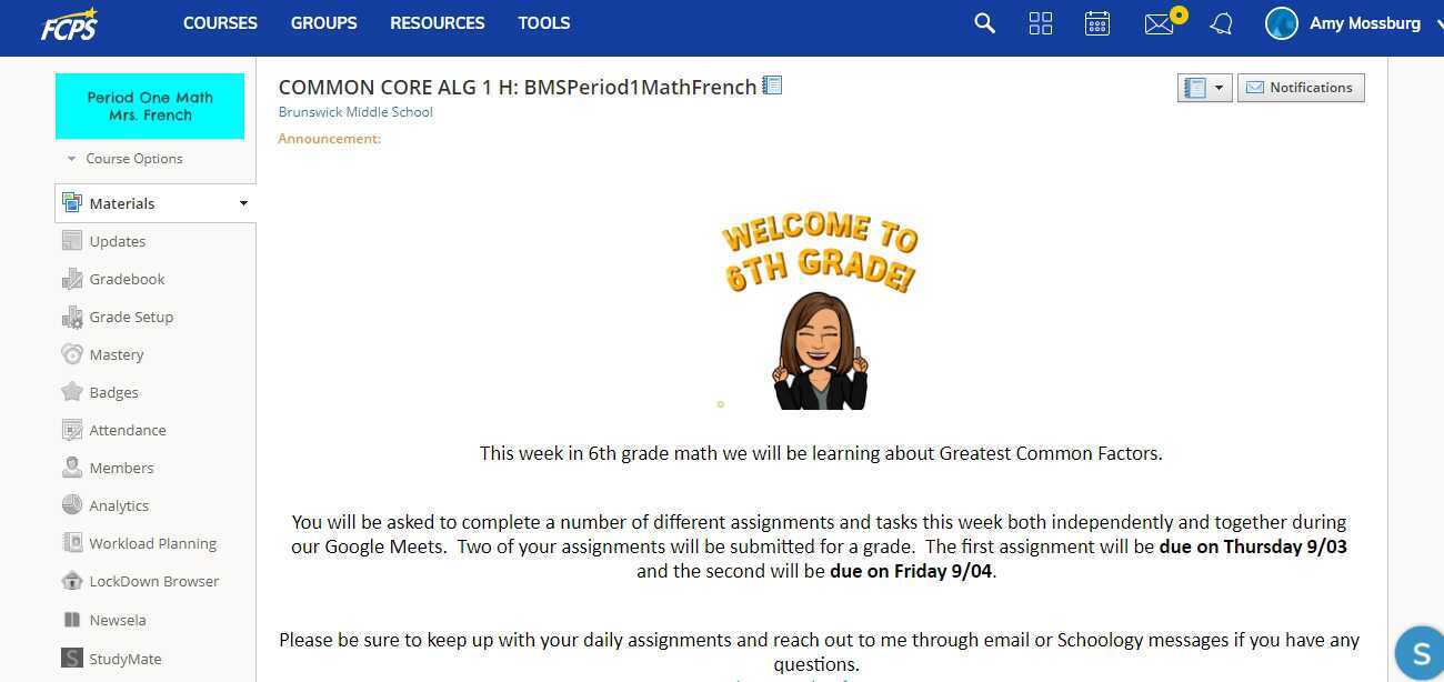 BMS Schoology Homepage Instructions